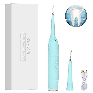 Electric Dental Calculus Remover, Sonic Tooth Scraper Plaque Tartar Stain Remover for Teeth High Frequency Vibration Teeth Cleaning Tools Kit with LED USB Rechargeable 3 Modes 2 Cleaning Heads (Blue)
