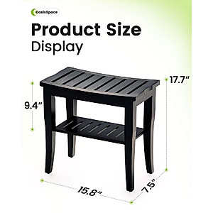 OasisSpace Bamboo Shower Bench with Storage Shelf, Waterproof Shower Chair Wooden Spa Bath Organizer Seat Stool for Inside Shower, Bathroom Bench Seat for Adults Seniors Elderly for Indoor or Outdoor