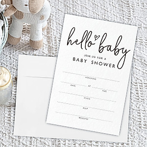 JCVUK Baby Shower Invitations, Hello Baby Gender Reveal Invitation Cards With Envelopes(25 Pack), Modern Minimalist Theme Baby Shower Decorations And Supplies For Boys or Girls(YQK-A09)
