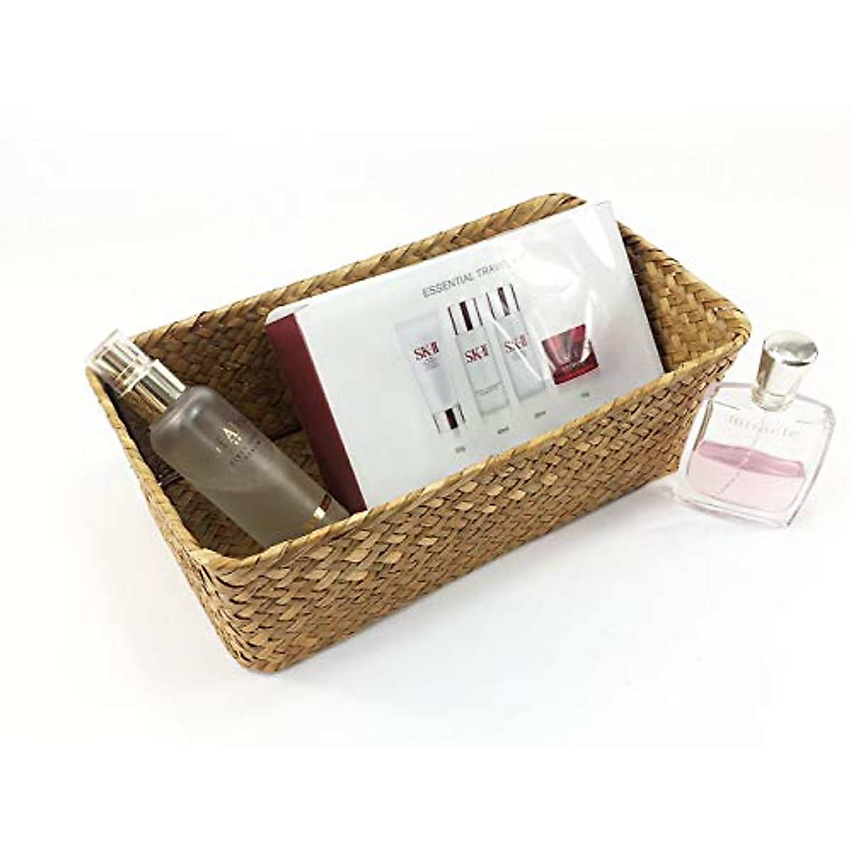 Hand-woven Seagrass Storage Rectangular Basket and Home Organizer Bins,Natural Water Hyacinth Basket (brown, M)