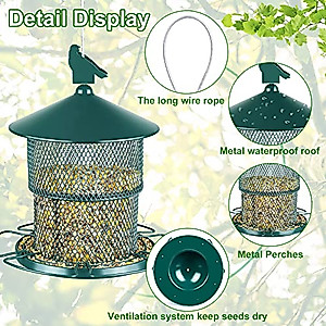 Bird Feeder for Wild Birds, Retractable 7lb Seed Capacity Hanging Wild Bird Feeder, Heavy Duty Metal Squirrel-Proof Bird Feeders for Outside Garden (Green)