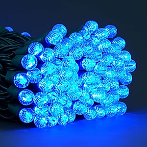 YULETIME Blue One-Piece G12 LED Christmas Lights, Total 48 Feet 140 Count 2 Strands 24ft 70ct Waterproof Raspberry String Light (Blue)