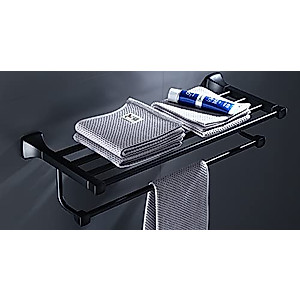 Black Towel Rack and Towel Holder with Luxury Design for Bathroom Wall,Bathroom Hardware,Matte Black Bathroom Accessories