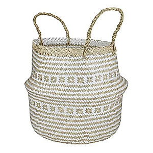 Northlight 17" Beige and White Large Seagrass Belly Basket with Handles