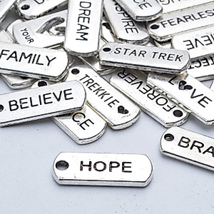 Aylifu 50 Pieces Mixed Inspirational Words Charms Pendants Tibetan Silver Craft Supplies Inspiration Message Beads Charms for Jewelry Making DIY Handmade Craft, 25 Types