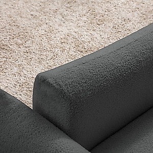 Mjkone Loveseat Sofa, Sofa Couch for Living Room, 86IN W 3-Seat Couch in Lambswool Cushioned, Modern Upholstered Space-Saving Love-Seat Couch, Small Space Couches with Free Throw Pillow - Dark Grey