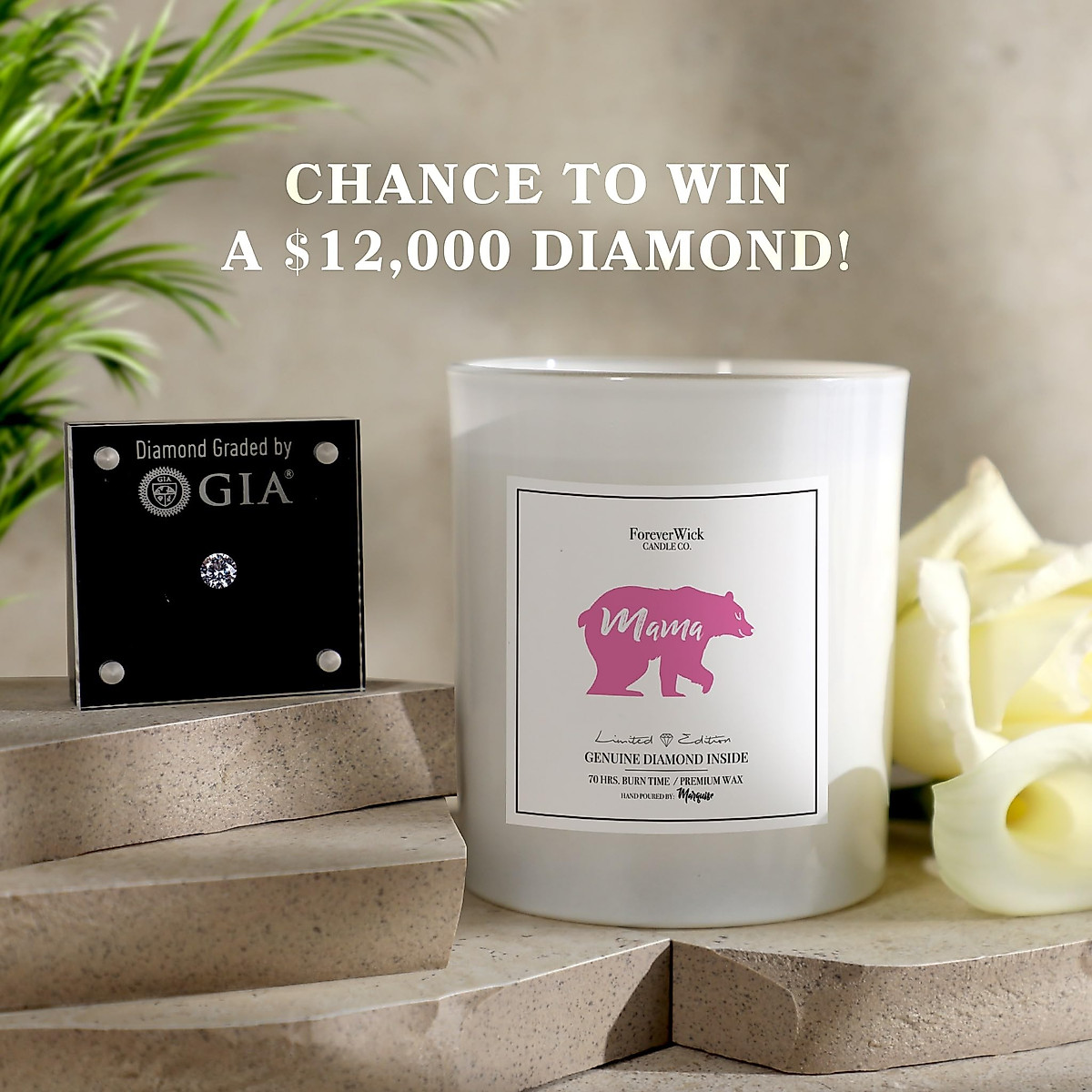 Mama Bear Surprise Candle with Diamond Inside | Foreverwick Candles | Scented Soy Candles Gifts for Women Anniversary Candle Wax | Mom Candles All-Natural Organic Soy Candle 14oz | 70h