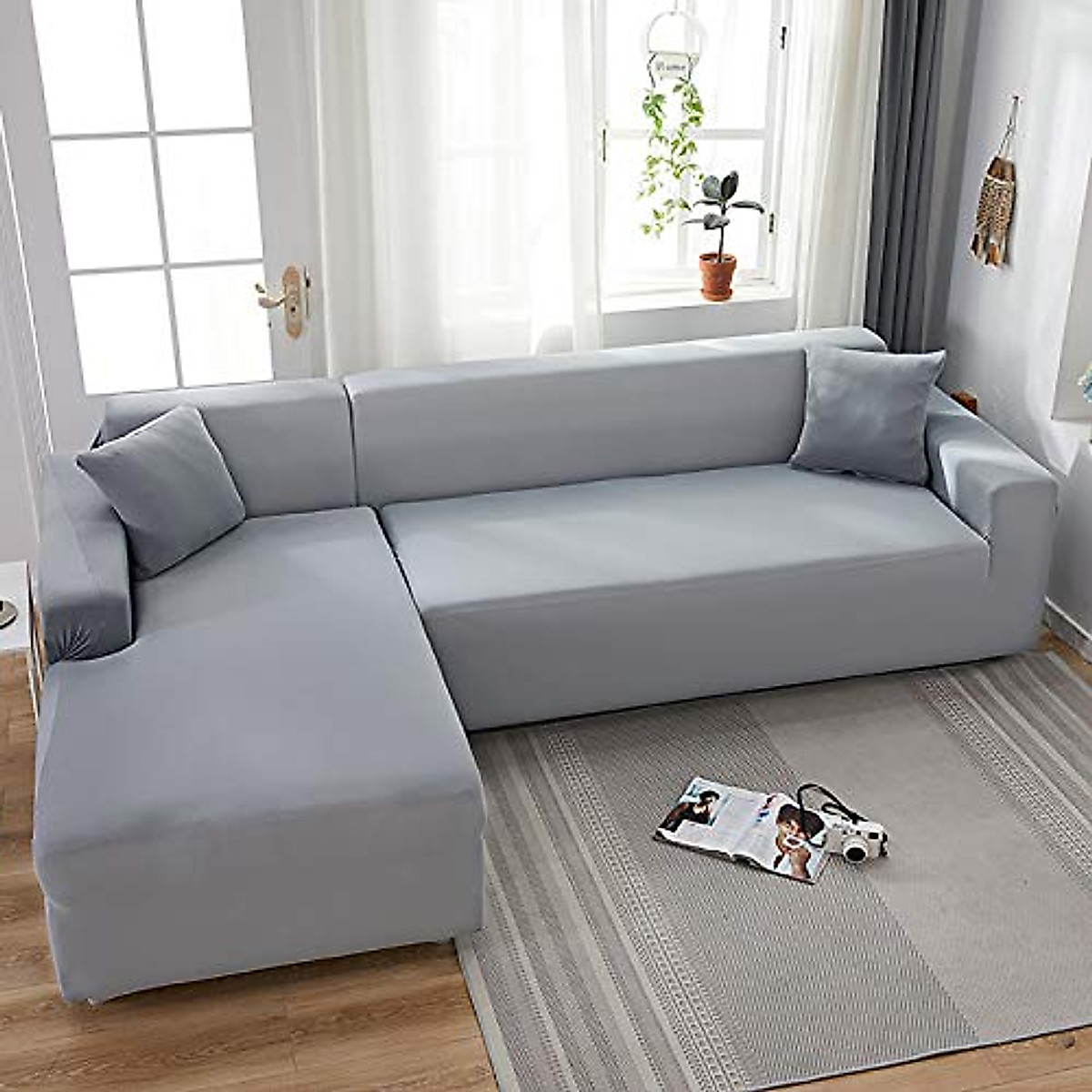 TVPFM Sofa Cover for Pets for Sofa Stretch Polyester Sofa Slipcover,L Shape Couch Covers for Sectional,1-Piece Universal Sofa Cover-Blue 4 Seater(1pic)