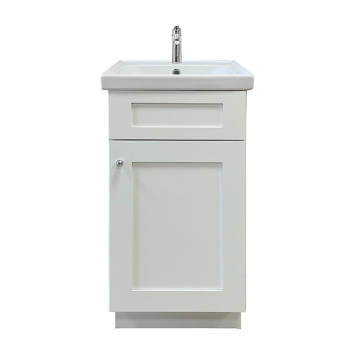 DISAR Free Standing Single Sink White Bathroom Vanity with Ceramic Counter Top - Soft Close Doors, Modern Small Bath Cabinet - Bathroom Vanities with Sink Combo - No Assembly Needed, 19.63'' inch