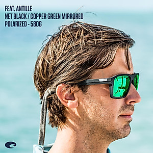 Costa Del Mar Mens Antille Aviator Sunglasses, Net Black/Grey Blue Mirrored Polarized-580G, 58 mm