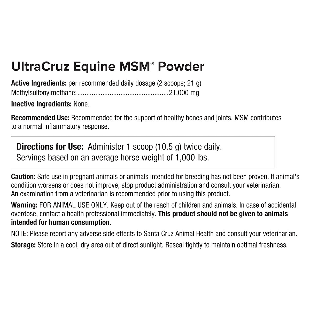 UltraCruz-sc-364854 Equine Horse MSM Joint Supplement, 4 lb, Powder (86 Day Supply)