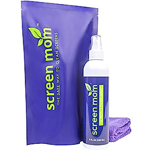 Screen Mom Screen Cleaner Kit for LED & LCD TV, Computer Monitor, Phone, Laptop, and iPad Screens – Includes 8oz Spray Bottle and Large Premium Microfiber Cloth