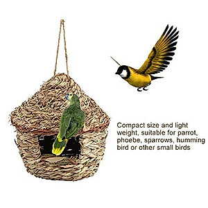 Fdit Bird Nest, Handwoven Straw Bird Nest Cage House Hatching Breeding Cave in 3 Size for Parrot, Canary or Cockatiel or Other Birds(S)