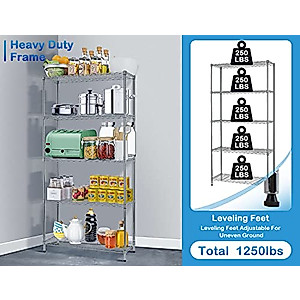 BIQWBIC 5 Tier Wire Shelving Unit Storage Rack, Metal Adjustable Storage Shelves for Bathroom Laundry Room, Wire Standing Storage Shelf Units, 36" Lx14 Wx72 H, 1250 Lbs Capacity, Chrome