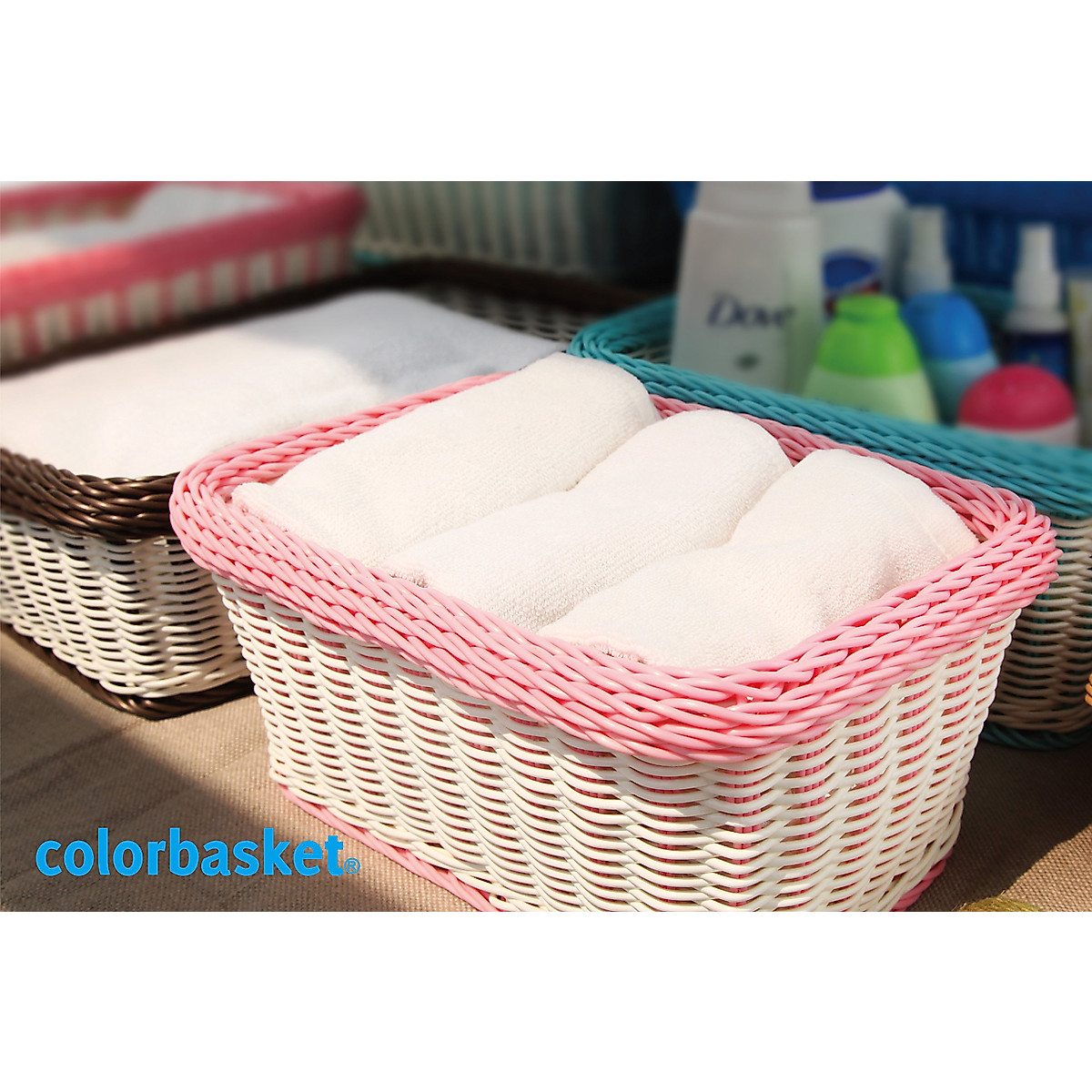 Colorbasket Rectangular Utility Basket, Hand Woven Poly Cord, Set of 3