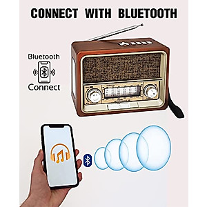 Videyas Portable Shortwave Retro Radio, AM FM Retro Radio, with Bluetooth Speaker, Best Reception, Rechargeable Battery, Torch, AUX TF USB Stick, Great for Outdoor Kitchen Gifts