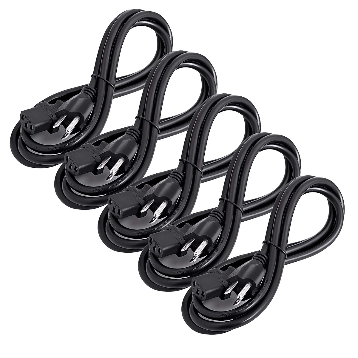 Aurum Cables UL Approved 6 Feet Universal Computer Monitor Power Cord, C13 Power Cable for Monitor, PC, Desktop, Printer, Scanner, 18 AWG NEMA 5-15P to IEC13 (6 Ft - 5 Pack)