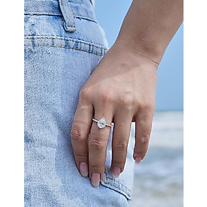 Oivley 2CT Pear Shaped Engagement Rings for Women Teardrop Sterling Silver Rings with 18K White Gold Plated Cubic Zirconia Wedding Rings for Women Promise Rings for Her-70