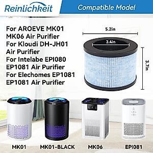 MK01 MK06 True HEPA Filter Replacement Compatible with AROEVE MK01 MK06 Air Purifier, TZ-K1 and DH-JH01 Air Purifier, EPI080/EP1080 EPI081/EP1081 Air Purifier,Blue, 2 Pack