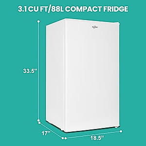 Koolatron Refrigerator - Mini Fridge With Freezer For Kitchen, Bedroom, office, Dorms, Cool Storage For Wine, Beverages, Compact Free Standing, Neveras Pequeñpara, 3.2 Cubic Feet Capacity, White