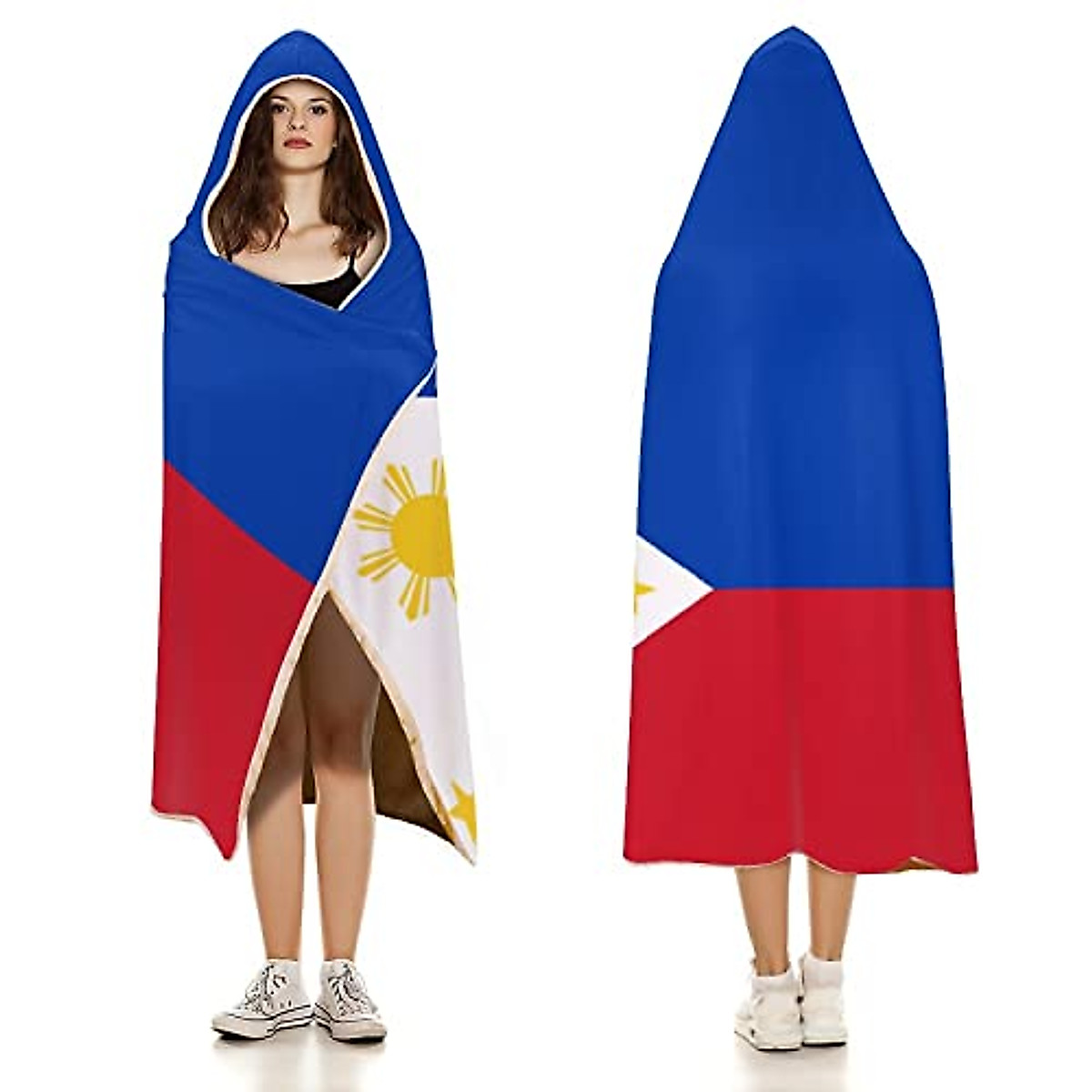 Philippines Flag Hooded Blanket-Wearable Hooded Cape Blanket Shawl for Kids, Adults, Teens