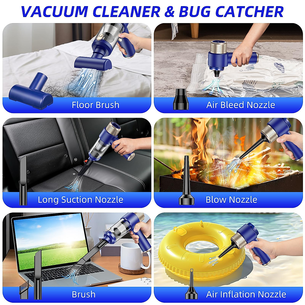 Upgraded Bug Vacuum & Handheld Vacuum Cordless High Power 16000PA Bug Vacuum for Adults Portable Bug Vacuum Catcher for Home Office Car Insect Vacuum Catcher for Small Spider Wasp Moth Ladybug(Blue)