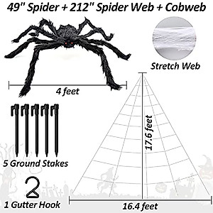 3pcs 212'' Halloween Spider Web 49" Halloween Spider Decorations Stretch Cobweb Fake Spider Giant Spider Web for Indoor Outdoor Halloween Decorations Yard Lawn Home Costumes Party Haunted House Décor