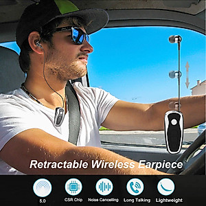 Retractable Wireless Headphone Headset Stereo Earphone lightweight V5.0 Noise Cancelling Mic Clip on Earpiece workout Sports running Business Trucker Driver Music Earbuds For Iphone android Phone