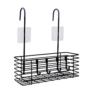 Pastlla Hanging Shower Rack, 304 Stainless Steel Bathroom Rack Storage Rack Shampoo Bracket, Shower Caddy Hanging, No Drilling, the Back Hook Can be Rotated, Single Layer Shelf, Black