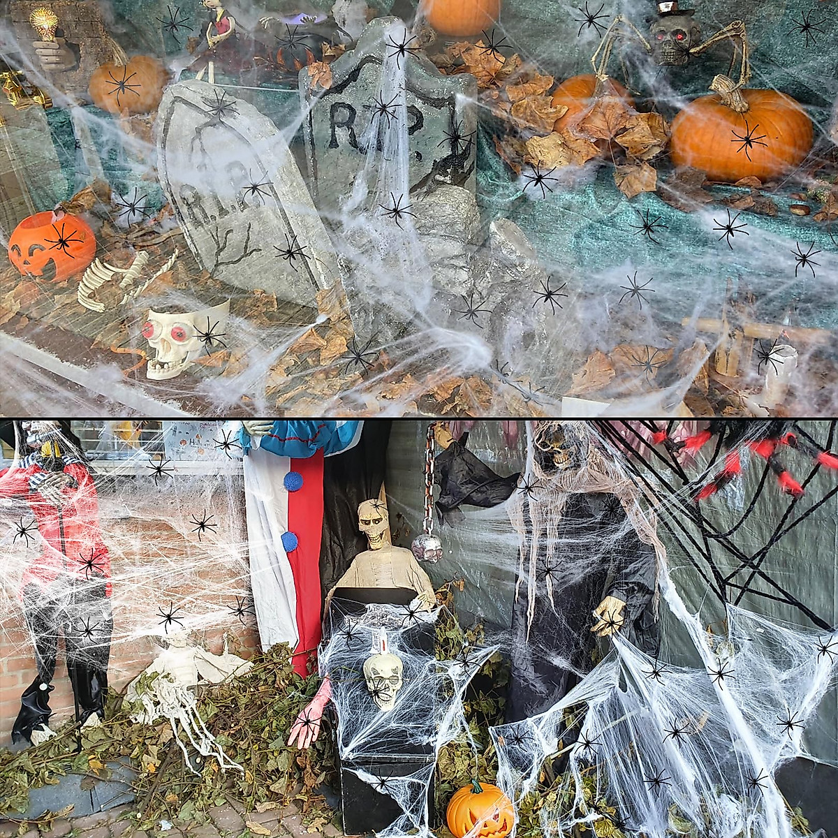 CNSSKJ Spider Webs Halloween Decorations,1000Sqft Spider Webs with 60 Fake Spiders, Stretchable Cobwebs for Indoor/Outdoor Scary Atmosphere, Parties, and Haunted Houses (1)