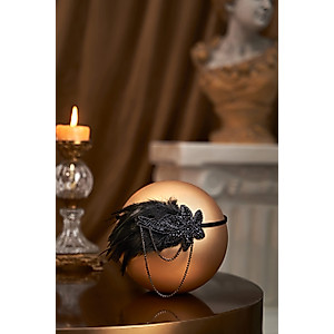 BABEYOND 1920s Flapper Headband Feather Beaded Headpiece Roaring 20s Great Gatsby Hair Accessory for Party (Black)