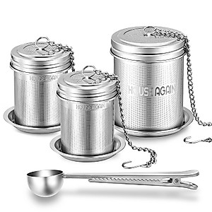 House Again Tea Infuser (2+1 Pack with scoop), Extra Fine Mesh Tea Infuser Set, 18/8 Stainless Steel Tea Strainer with Extended Chain Hook, Tea Steeper for Brew Tea, Spices & Seasonings