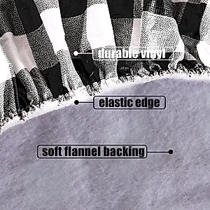 Fitable Vinyl Fitted Round Table Cover with Elastic, Black and White Checkered Tablecloth with Flannel Backing Plaid Table Cloth for Indoor Outdoor Picnic Party (Fit for 45"-56" Round Tables)