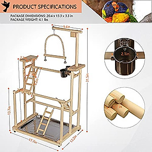 Edudif 3 Layers Wood Bird Playground Large Parrot Playstand Bird Perch Stand Bird Gym Playground Playpen for Cockatiel Parakeet Parrot (with Installation Notes)