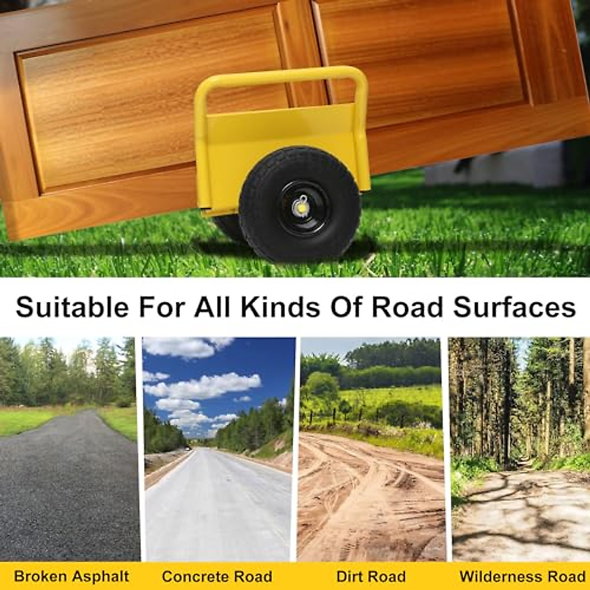 Courtco Heavy Duty Panel Dolly, Slab Dolly, Two Nice Handles, 10" Solid Rubber Tires, Super Weight 1000 LBS, All-Terrain Movement for Heavy Drywall Sheet & Door Material (Yellow)