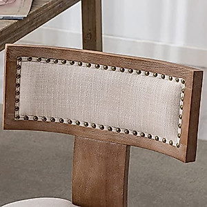 Wahson Set of 4 Farmhouse Kitchen & Dining Room Chairs with Metal Nailhead Trim, Retro Linen Upholstered Dining Chair with Natural Hardwood Legs, Beige