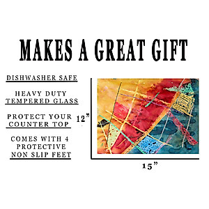 Red Painting Abstract Art Kitchen Glass Cutting Board Modern Decorative Gift Modern Wavy Contrast Design