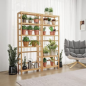 Bamjoy Bamboo Shelf, 6 Tier Bookcase Storage Shelves, Tall Book Rack Shelving Unit, Multipurpose Storage Display Shelf Adjustable Shelves Plant Stand for Home Office Bathroom Kitchen Living Room, 64"H
