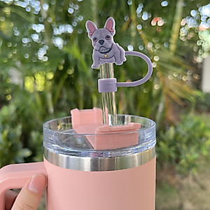 Velaco 5Pcs 0.4in/10mm Diameter Silicone Straw Covers Cap for Stanley 20 30&40 Oz Cup, 5 Different Dog Straw Toppers for Stanley 40 Oz Tumbler with Handle, Dust-Proof Straw Caps for Water Bottle