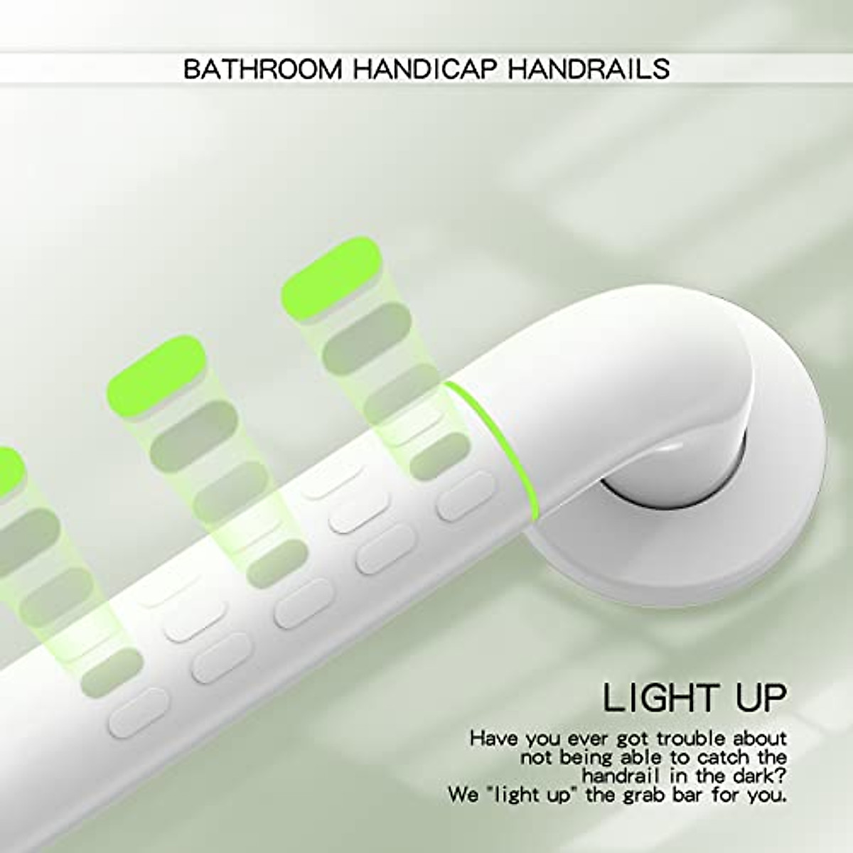 Stainless Steel Shower Grab Bar with Plastic-Plated Finish, Shower Grab Bars for Seniors, Luminous Circles and Cover Flange, Bathroom Handicap Handrails, White 12 inch