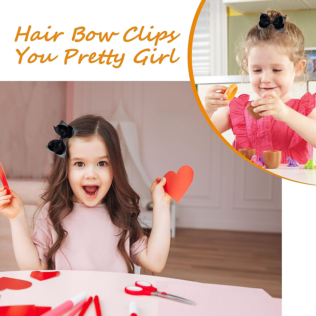 2PCS 3 Inch Hair Bows for Girls Grosgrain Ribbon Hair Bow Clips Boutique Hair Clips Hair Accessories For Girls 4-6 Toddlers Accessories Teens Gifts In Pairs - Black