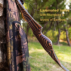 Deerseeker Archery 54" Traditional Bow Hunting Longbow with Bamboo Core Limbs Handmade Recurve Bow RH/LH for Targeting Practice Shooting Youth & Adults Bow Set 20-80lbs