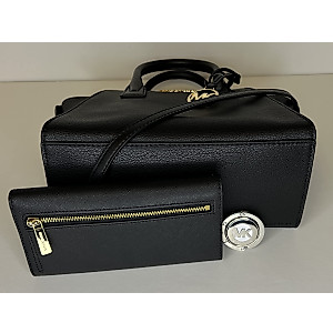 Michael Kors MICHAEL Michael Kors Avril Small Logo Top-Zip Satchel bundled with Trifold Wallet Purse Hook (Black)