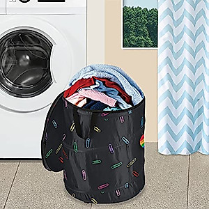 Rainbow Heart Pop Up Laundry Hamper with Lid Foldable Storage Basket Collapsible Laundry Bag for Camping Picnics Bathroom