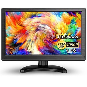 Eyoyo 13.3 inch IPS HDMI Monitor 1920x1080 16: 9 LCD Display Screen Support HDMI VGA Intput for PC Laptop Computer Home Security CCTV System with Loudspeakers