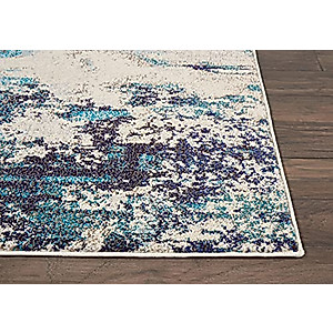 Nourison Celestial Modern Abstract Ivory/Teal Blue 5'3" x 7'3" Area-Rug, Easy-Cleaning, Non Shedding, Bed Room, Living Room, Dining Room, Kitchen (5x7)