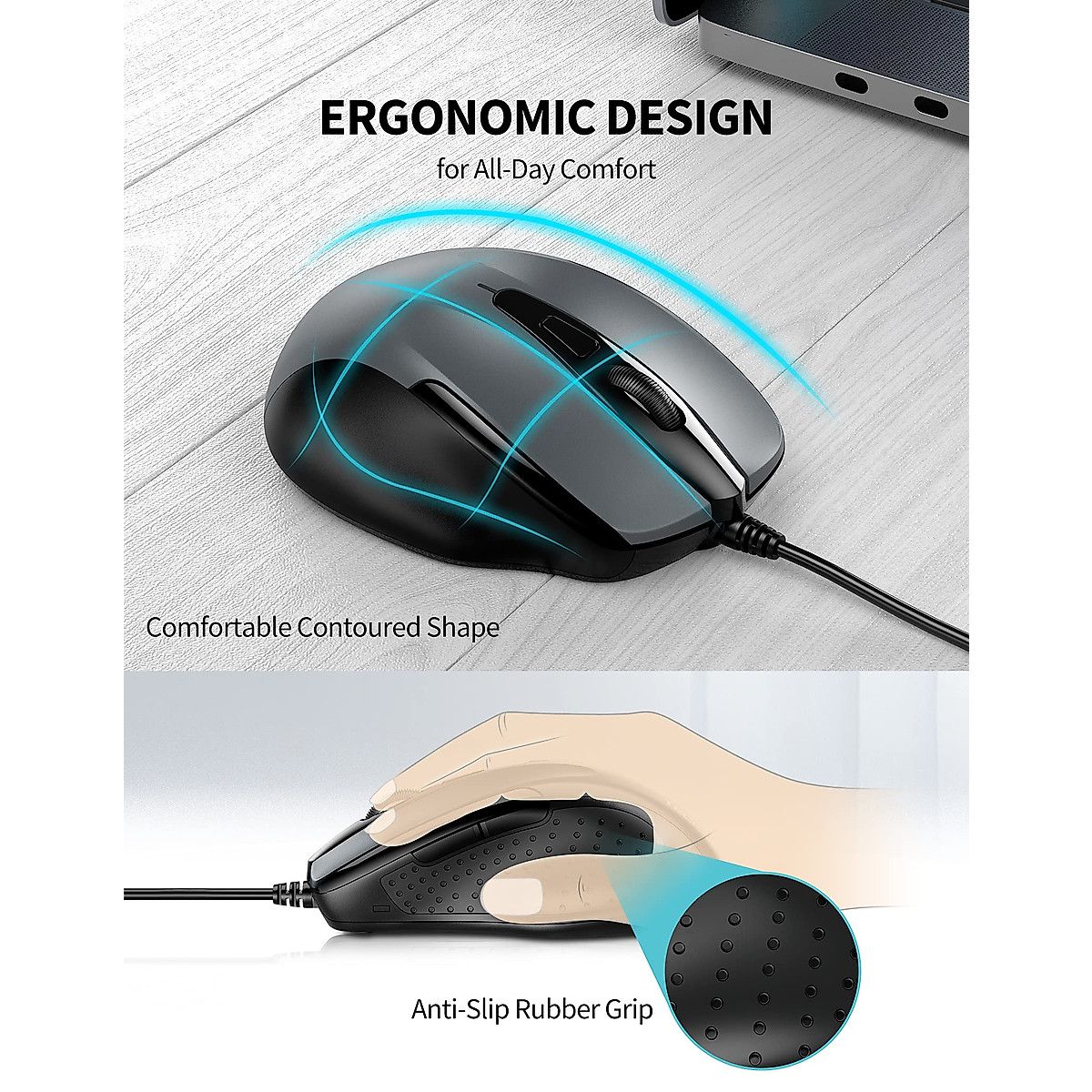 TECKNET Pro S2 High Performance Wired USB Mouse, 6 Buttons, Upto 2000dpi