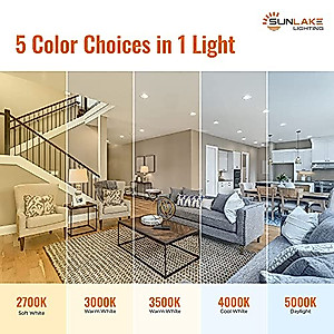 Sunlake 12 Pack Recessed Lighting 4 inch, Ceiling Lights 5 in 1, Canless Ultra Thin LED 5CCT Dimmable 2700K/3000K/3500K/4000K/5000K Selectable, 650 Lumens, 10W=65W Eqv, ETL, Energy Star Certified