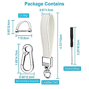 QBUC Genuine Leather Car Keychain,Universal Heavy Duty Metal Key Chain Accessories,Car Fob Key Keychain Holder with 360 Degree Rotatable Snap Swivel and Anti-Lost D-Ring for Men Women（White）