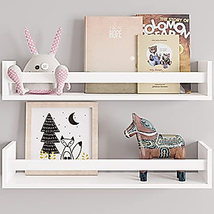Ballucci Set of 2 Wall Mount Bookshelves, Wood Floating Wall Shelves with Towel Bar Rack for Nursery, Kitchen, Living Room, Bedroom, Bathroom, Office; 23 Inch - White